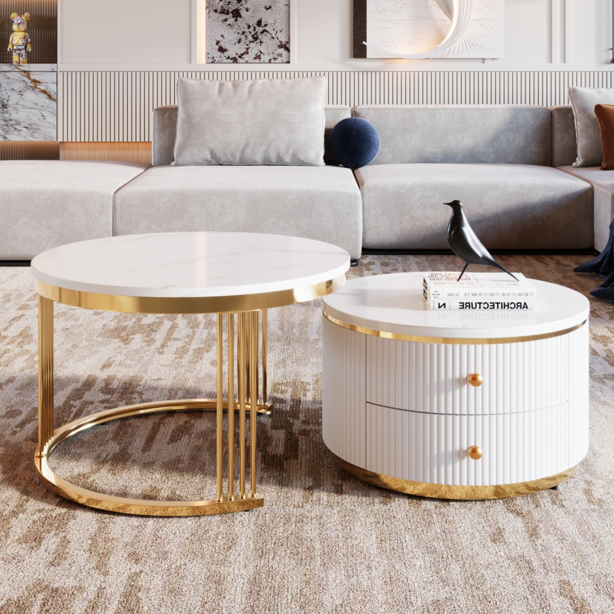 Click here for Streamdale Modern 2-Piece White Round Nesting Coff... prices