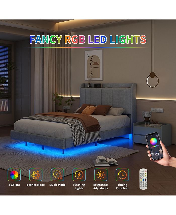 Simplie Fun Floating Bed Frame with LED Lights, Remote Control, and APP ...