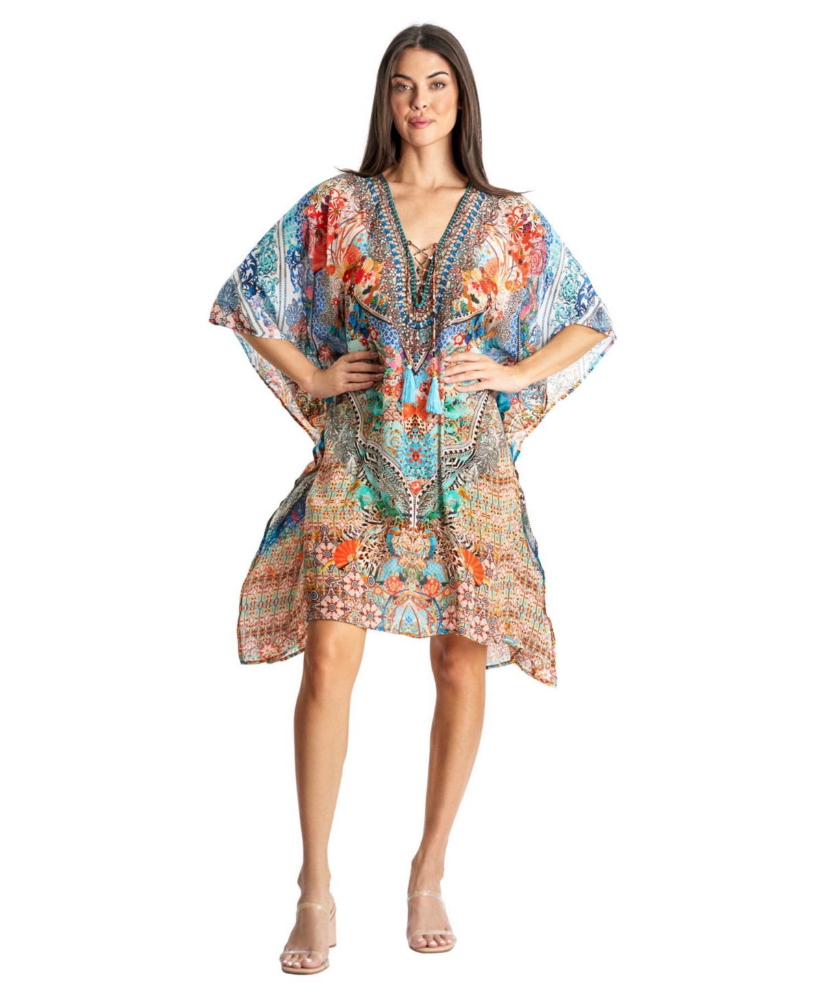Click here for La Moda Clothing Womens V-neck Short Kaftan Dress... prices