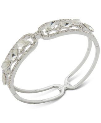 Anne Klein Silver-Tone Crystal Oval Navette Stone Hinge Boxed Bracelet ...