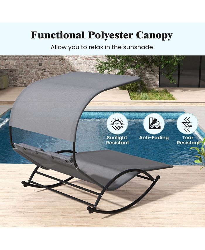 Slickblue Outdoor Dual Rocker Sunbed 2-Person Canopied Patio Lounger ...