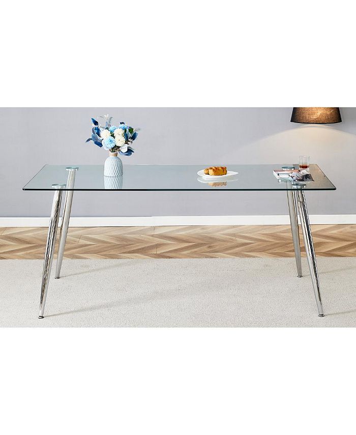 Simplie Fun Modern Glass Dining Table with Silver Legs - Macy's