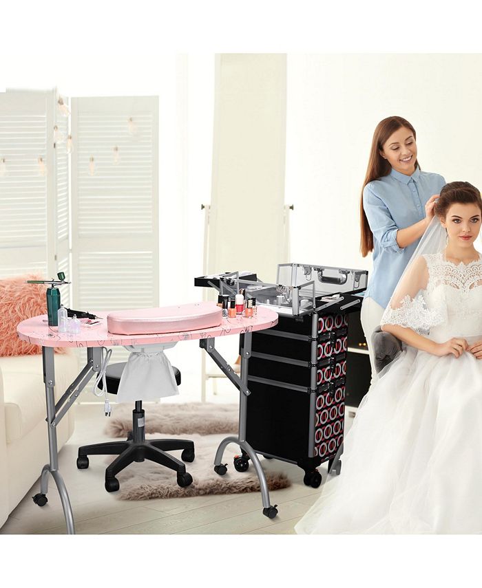 Byootique Foldable Manicure Nail Table 4in1 Rolling Makeup Train Case Cosmetic Trolley Organizer ...