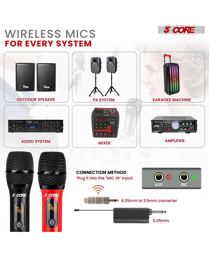 5 Core Wireless Microphone Pair UHF Professional Handheld Microfonos ...
