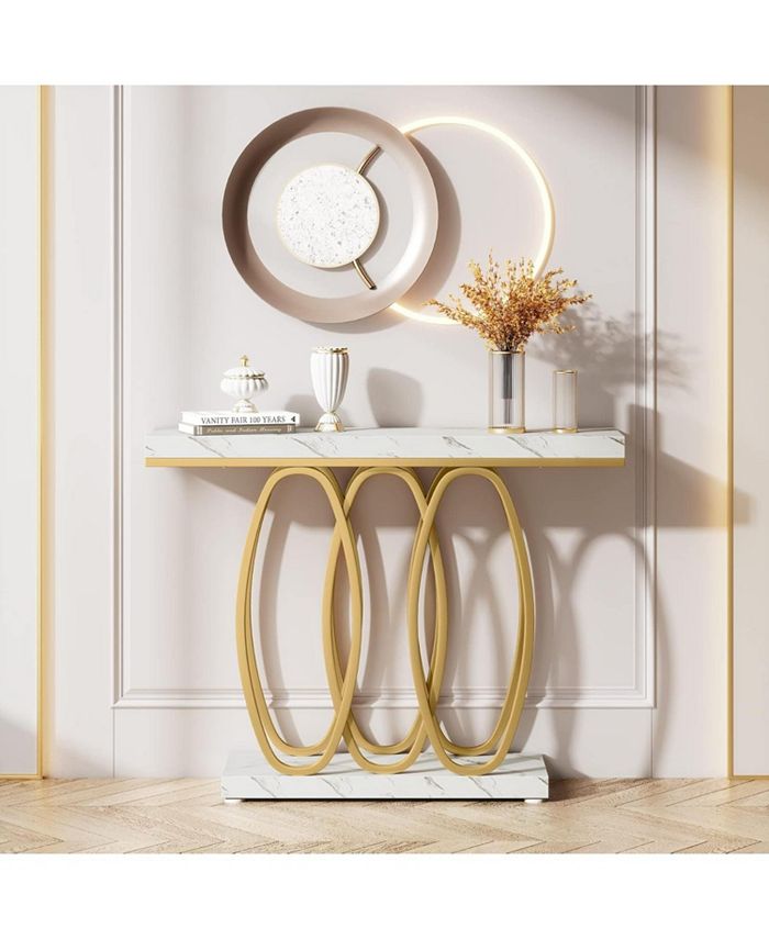Tribesigns White Gold Entryway table, Luxury Faux Marble Accent Table ...