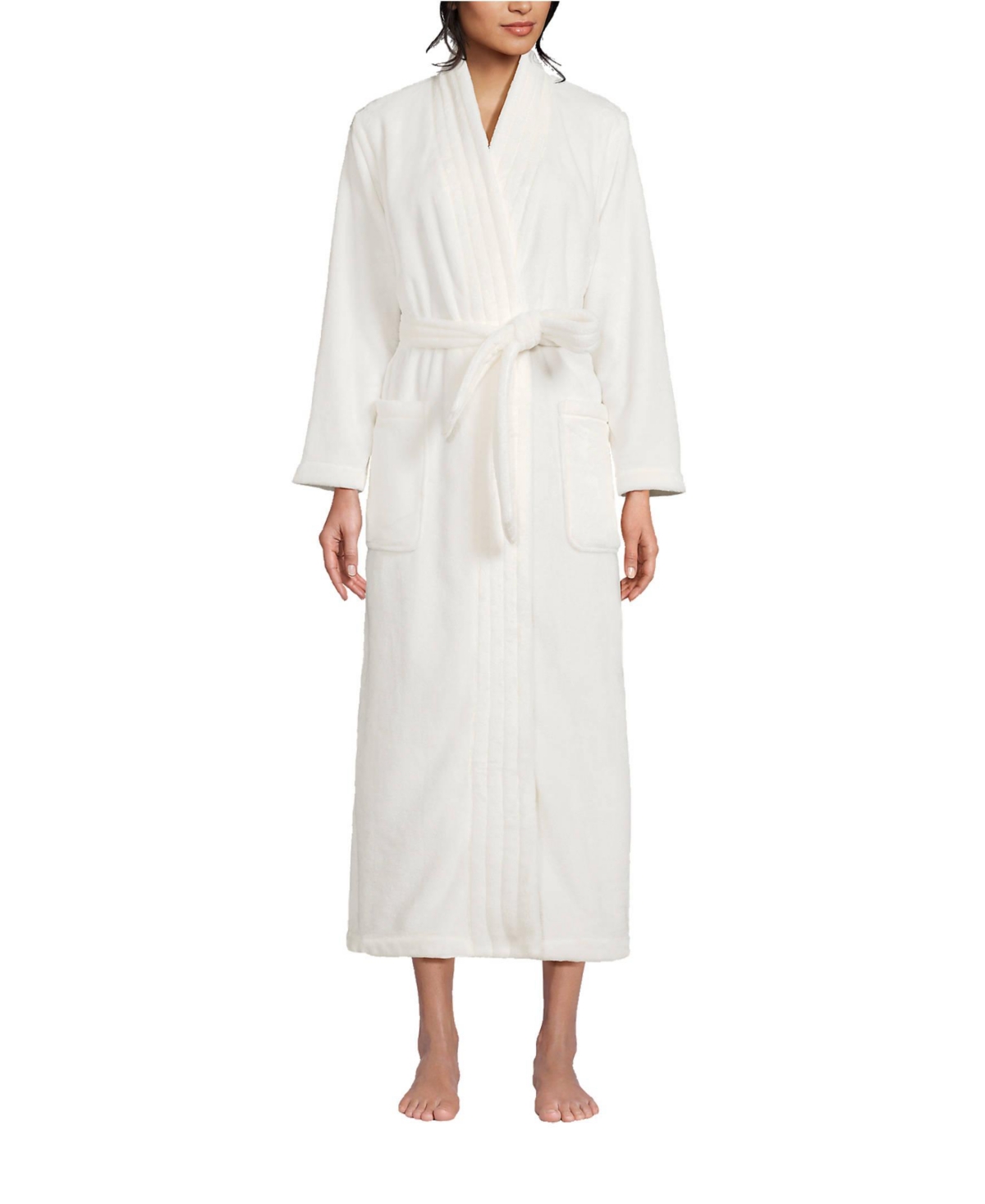 Click here for Lands End Womens Cozy Plush Long Wrap Robe - Ivory prices