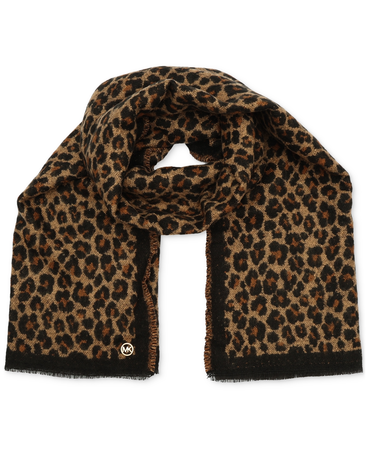 Michael Michael Kors Womens Boucle Leopard-Print Scarf - Dark Camel
