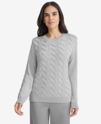 Calvin Klein Women's Metallic Cable-Knit Sweater - Macy's