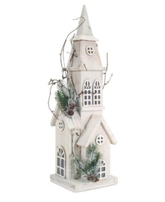 Slickblue LED Lighted Wooden Church With Frosted Pine Accents - Macy's