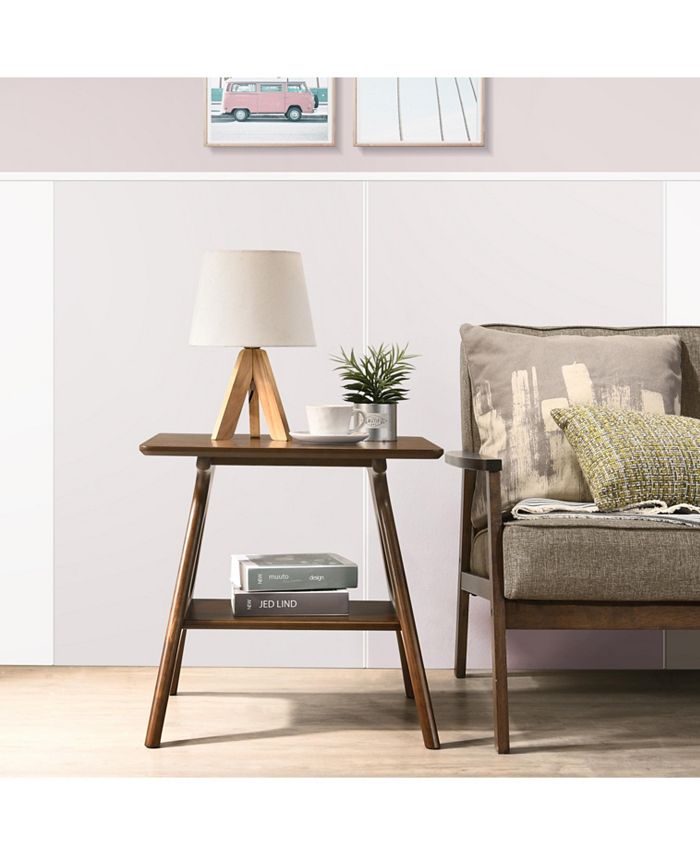 Simplie Fun Mid-Century Modern Wood End Table with Shelf - Macy's