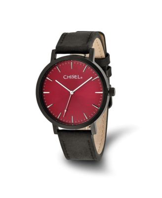 Chisel Matte Black IP-plated Red Dial Watch - Macy's