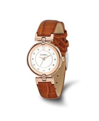 Chisel Rose IP-plated White Dial Brown Leather Watch - Macy's