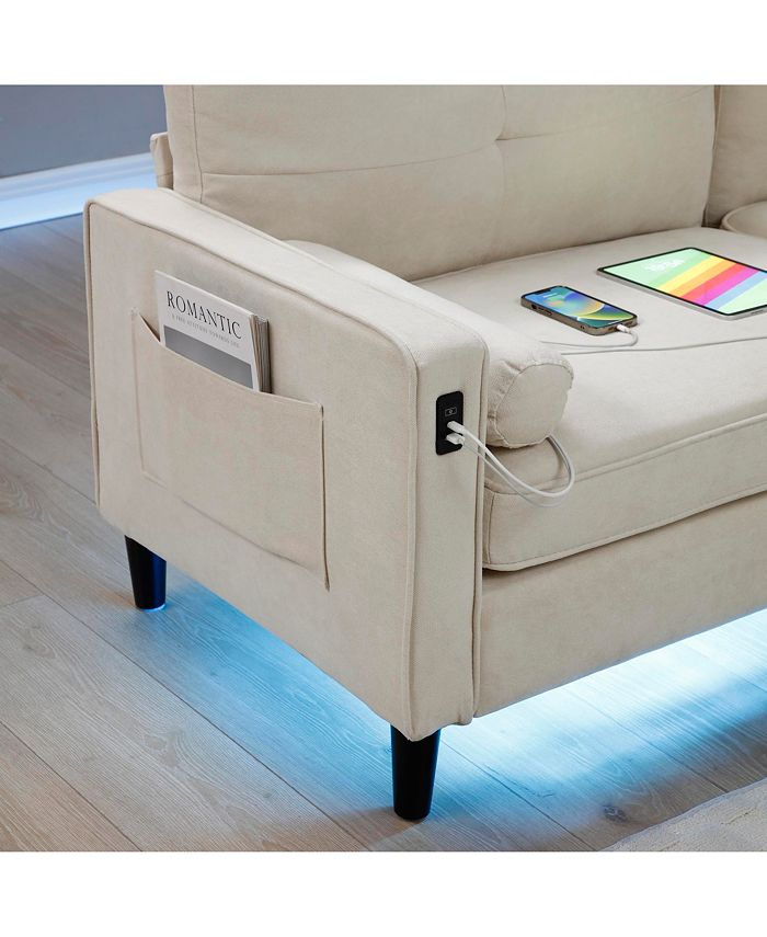 Simplie Fun Cozy Sofa Couch with USB Charging, Pockets, Ambient Light ...