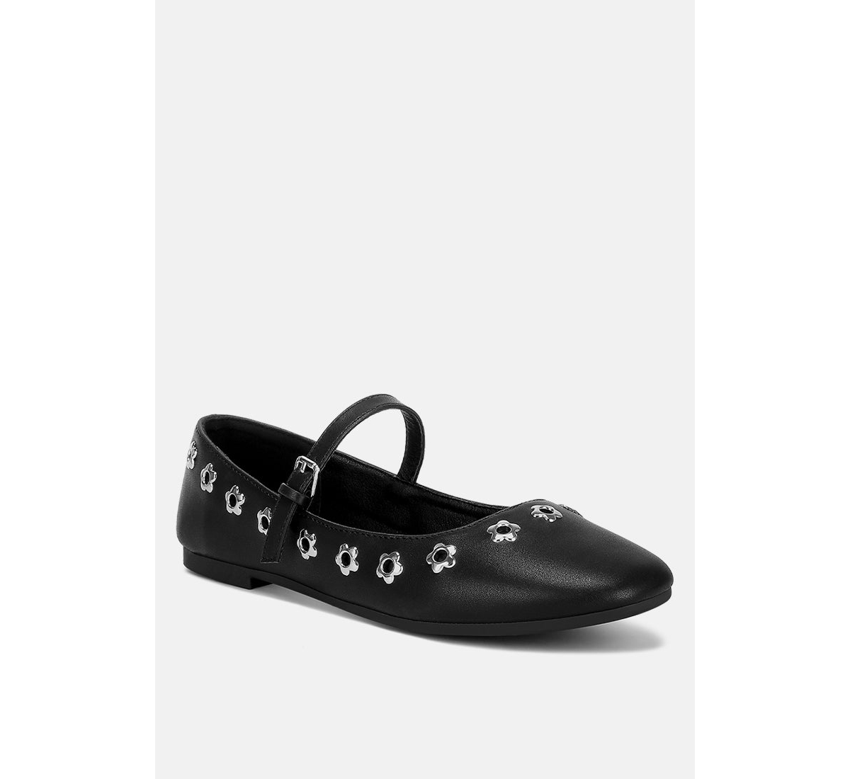 Click here for Tanzer Floral Eyelet Strapped Ballerinas - Black prices