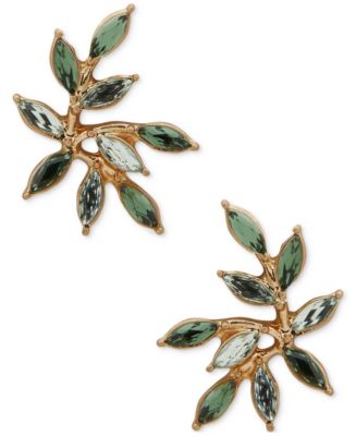 lonna & lilly Gold-Tone Green Stone Leaf Stud Earrings - Macy's