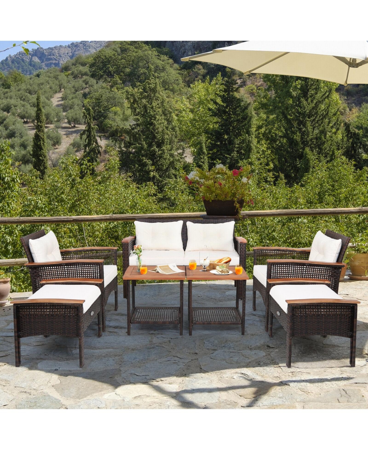 Click here for Slickblue 7 Pieces Patio Rattan Cushioned Conversa... prices