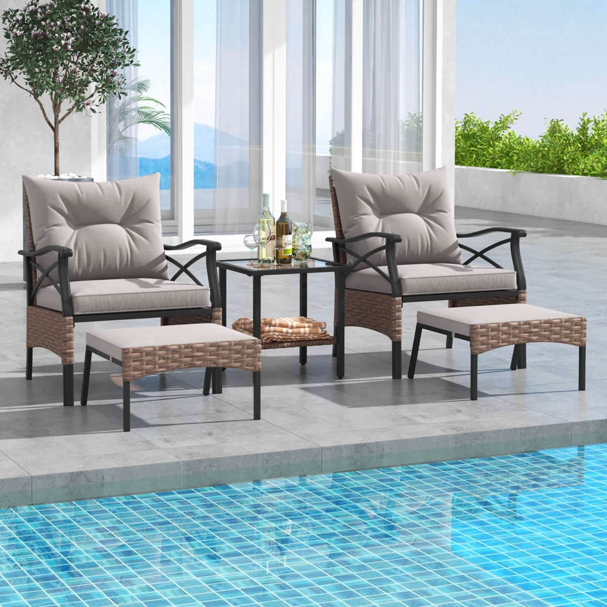 Click here for 5 Pcs Patio Furniture Set with 2-Tier Coffee Table... prices