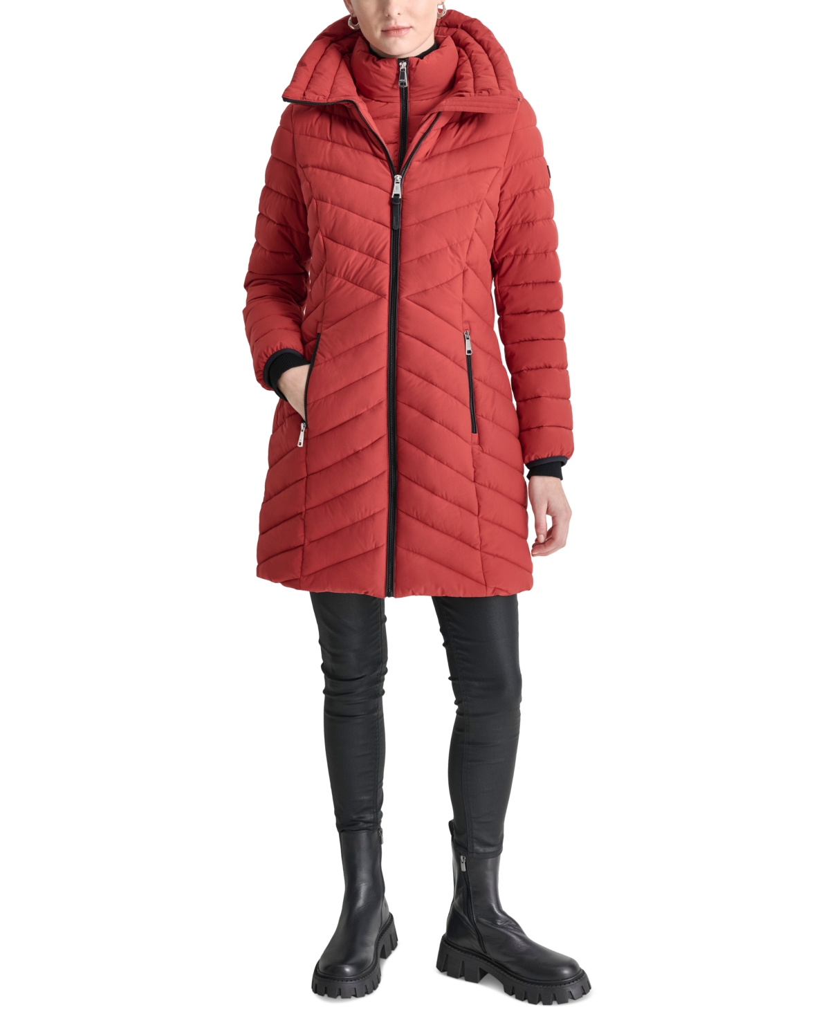 Click here for Dkny Womens Bibbed Packable Puffer Coat - Saffron prices