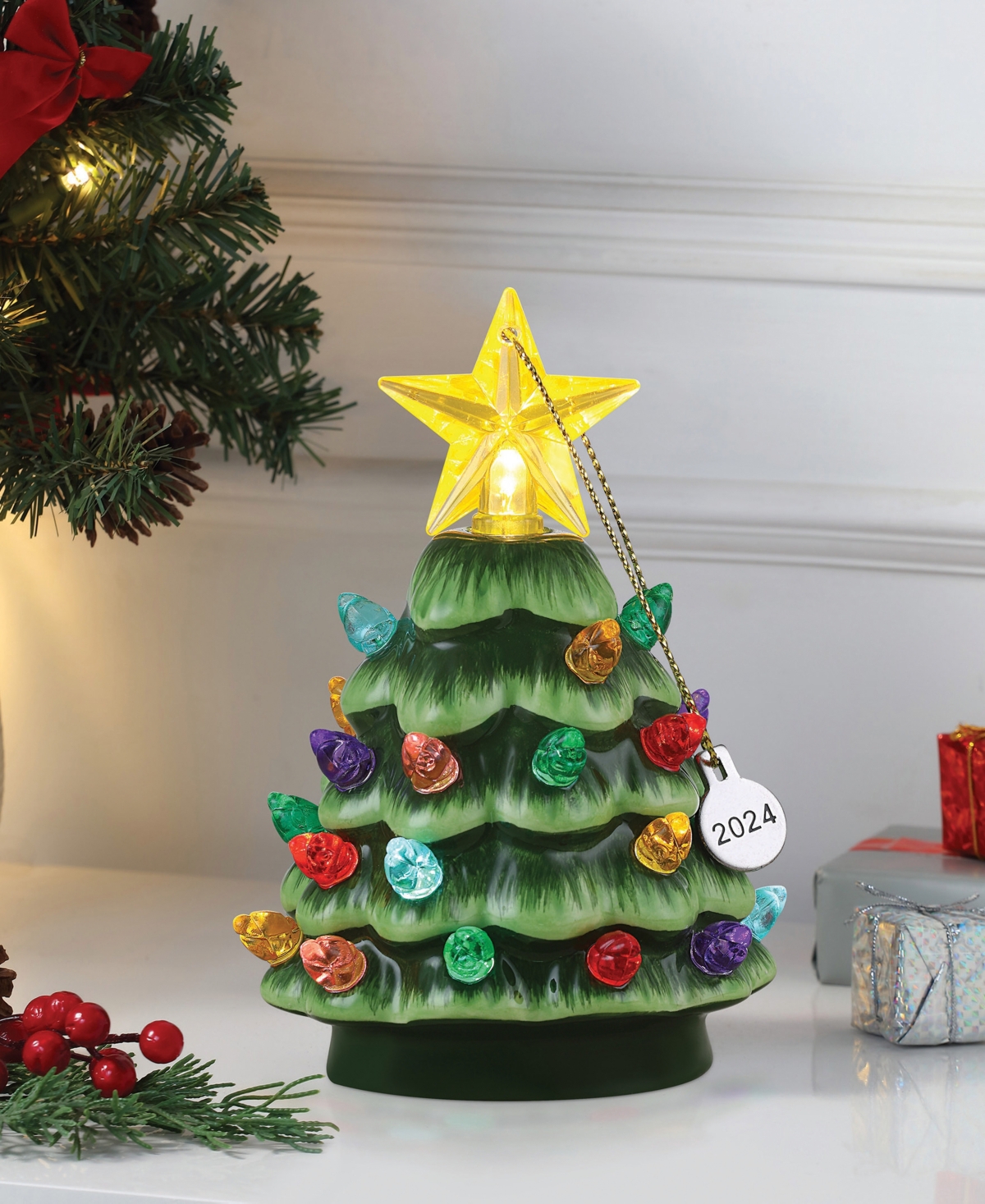 Mr. Christmas 4" Green Nostalgic Tree With "2024" Dated Charm In Multi ...