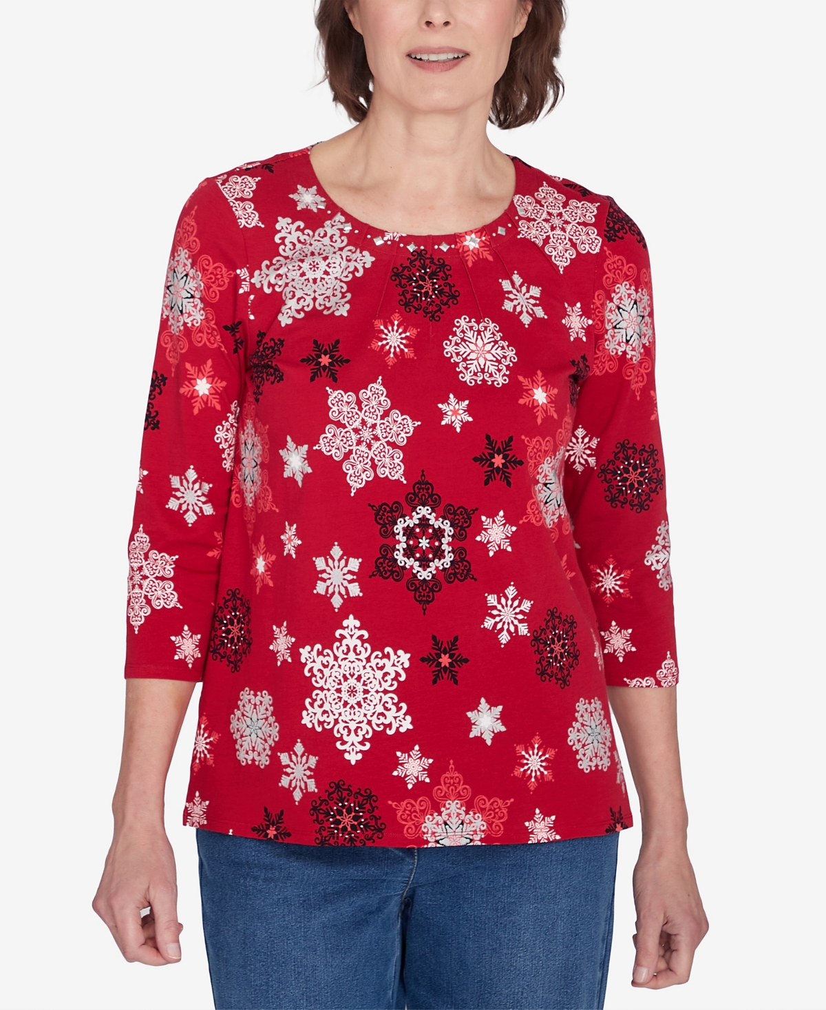 Click here for Alfred Dunner Petite Classic Snowflake Infused Top... prices
