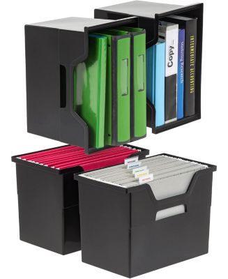 IRIS USA Large Portable Desktop File Box with Open Lid, 4 Pack, Side ...