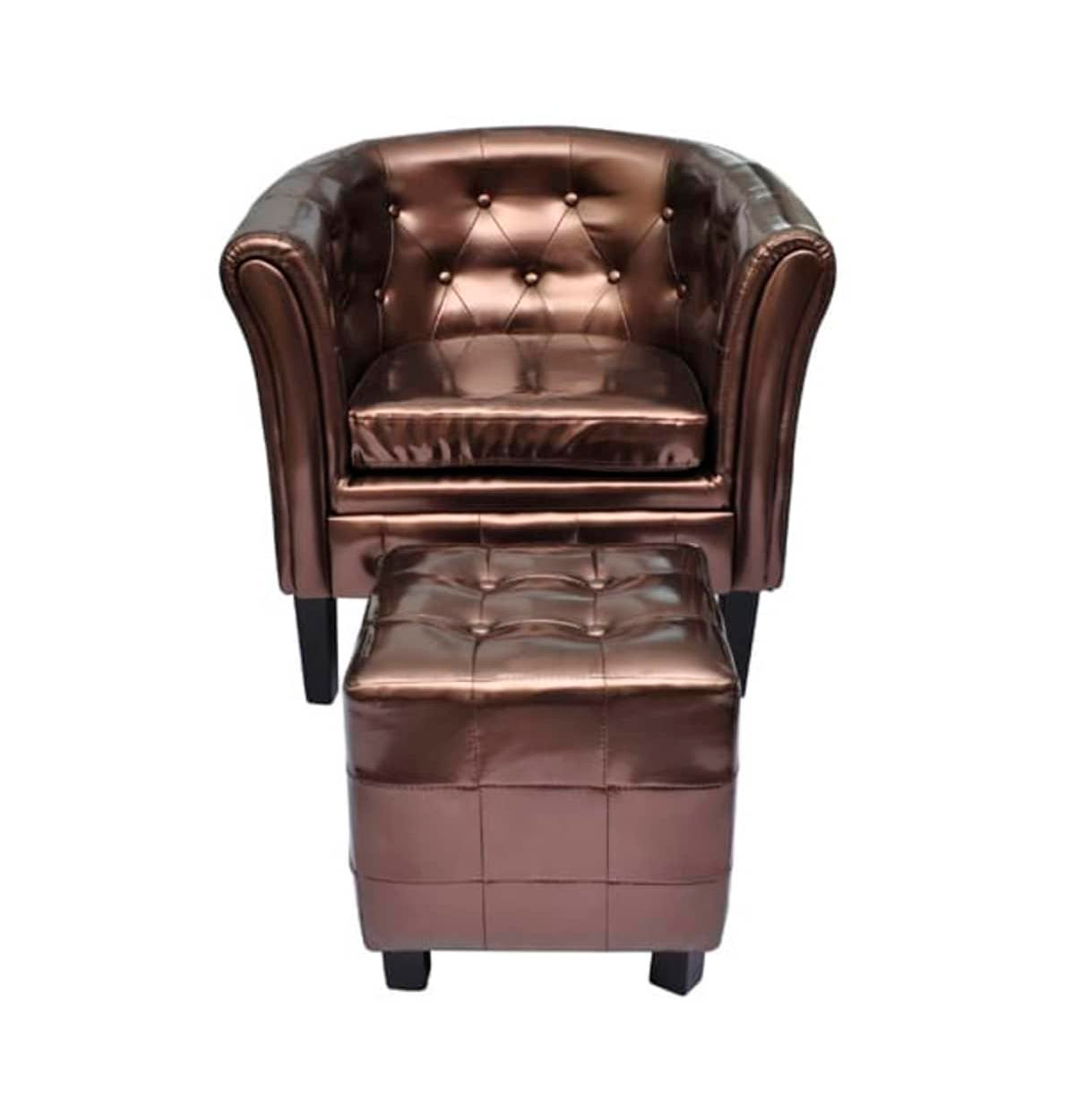 Click here for Tub Chair with Footstool Brown Faux Leather - Brow... prices