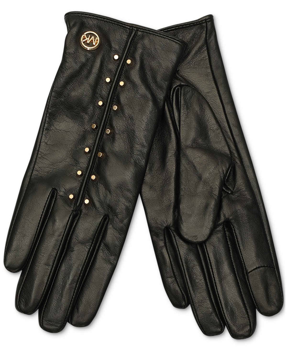 Michael Michael Kors Womens Astor Studded Leather Tech Gloves - Black Gold