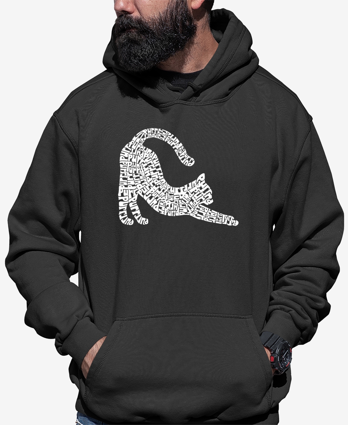 Click here for La Pop Art Mens Stretching Cat Word Art Hooded Swe... prices