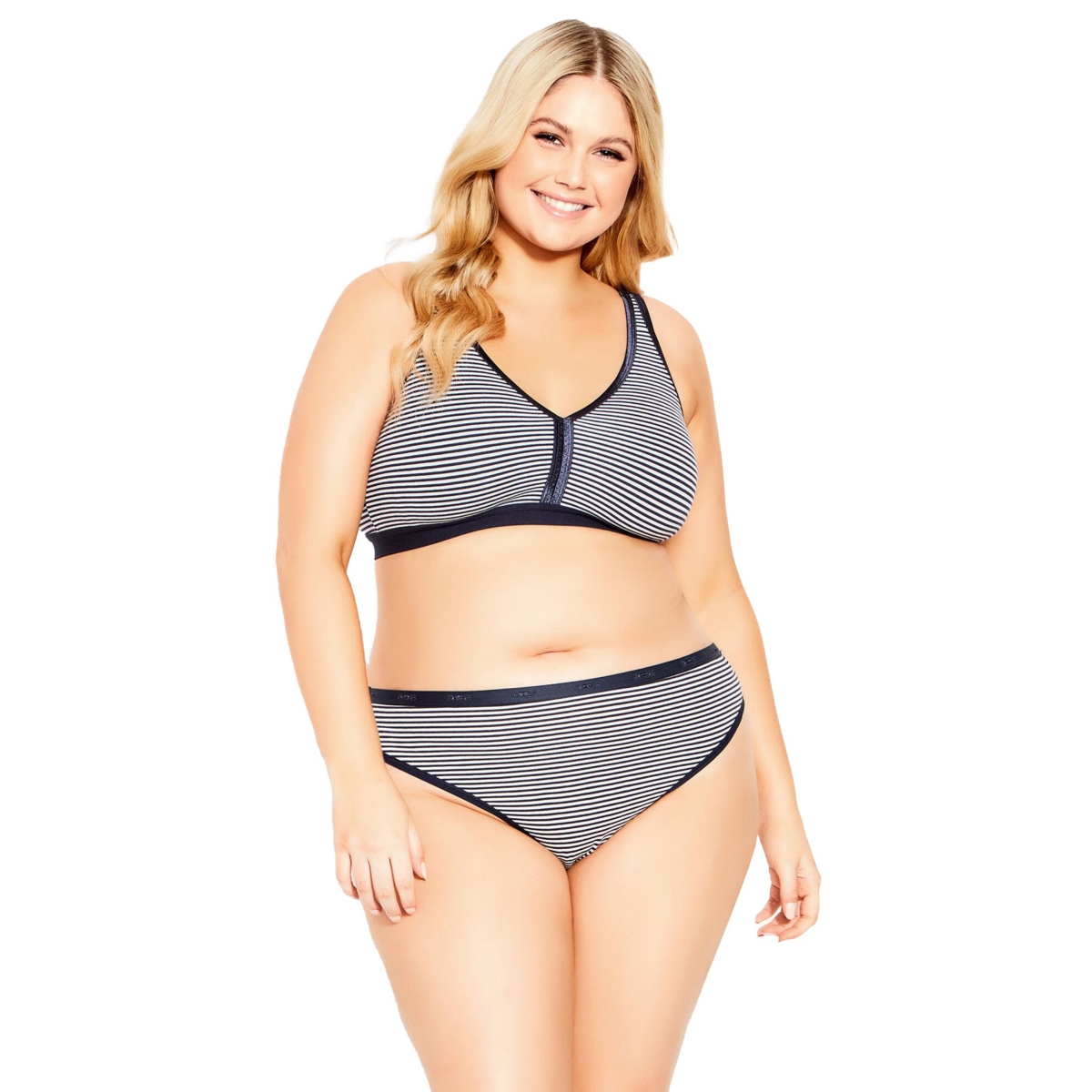 Click here for Avenue Plus Size Cotton Stripe Thong - Indigo stri... prices