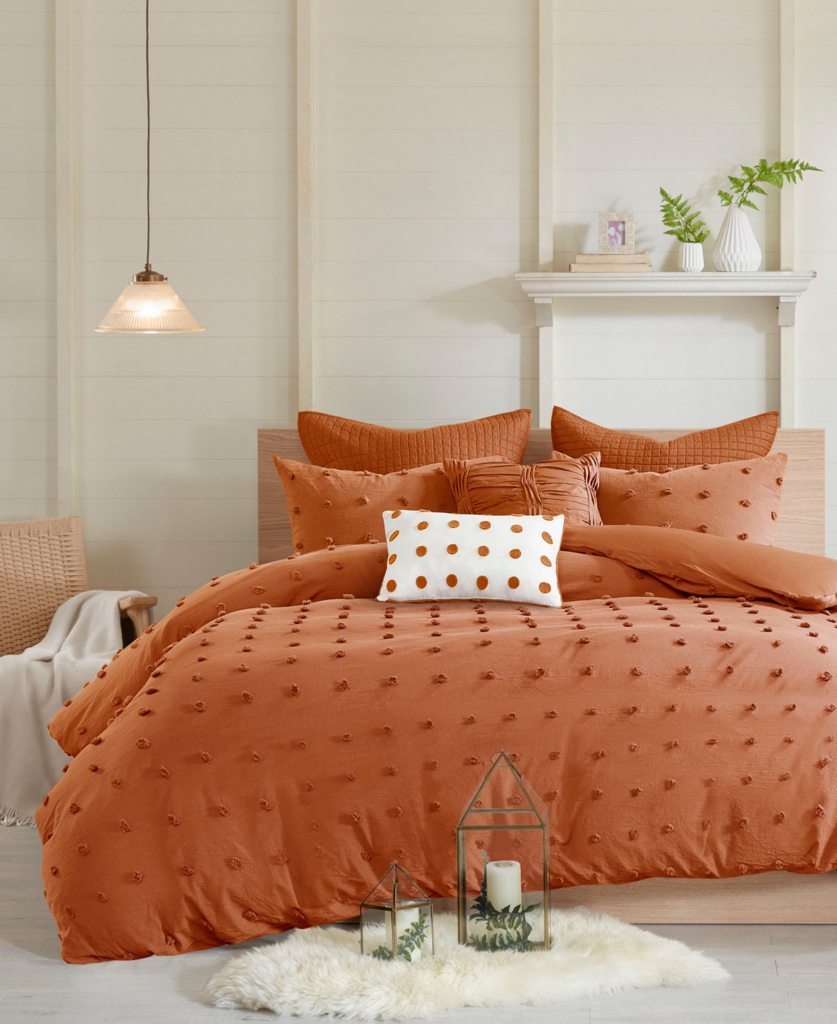 Intelligent Design Brooklyn Jacquard Cotton 7-Pc. Duvet Cover Set  Full/Queen - Rust