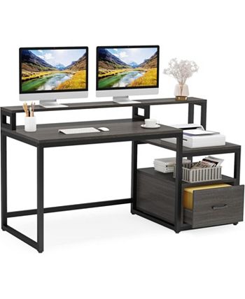 Tribesigns 60 inch Computer Desk with Storage Shelves and File Drawer ...