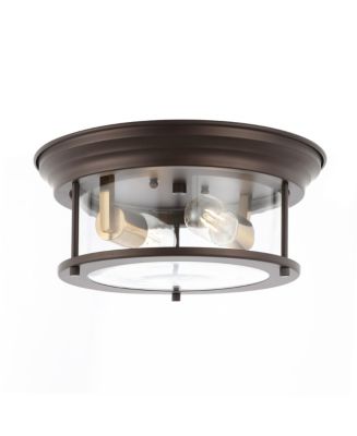 Jonathan Y Lauren 13.25" 2-Light Metal/Glass LED Flush Mount, Black ...