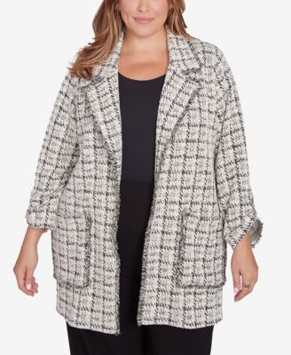 Ruby Rd. Plus Size Notch Collar Metallic Tweed Boucle Jacket - Macy's