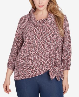 Ruby Rd. Plus Size Cowl Neck Space Dyed Chenille Top with Side Tie - Macy's