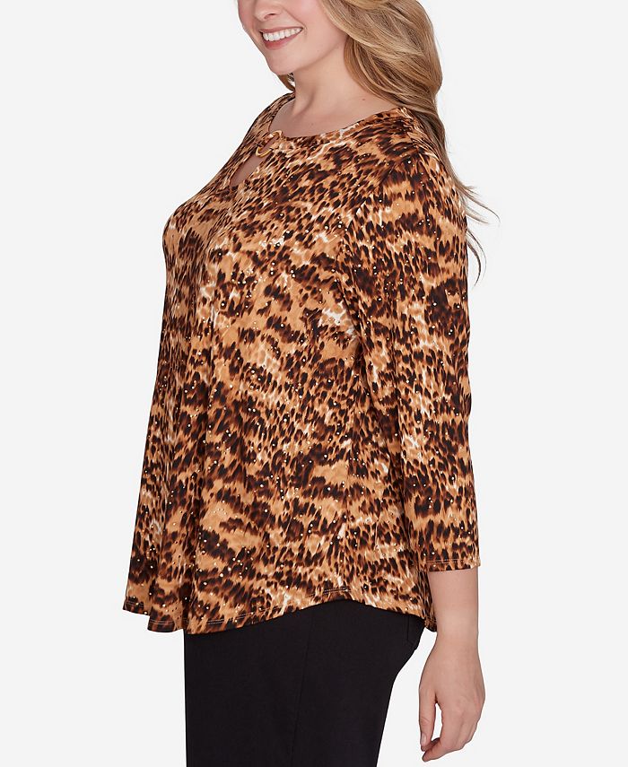 Ruby Rd. Plus Size Split Neck Printed Dew Drop Knit Top - Macy's
