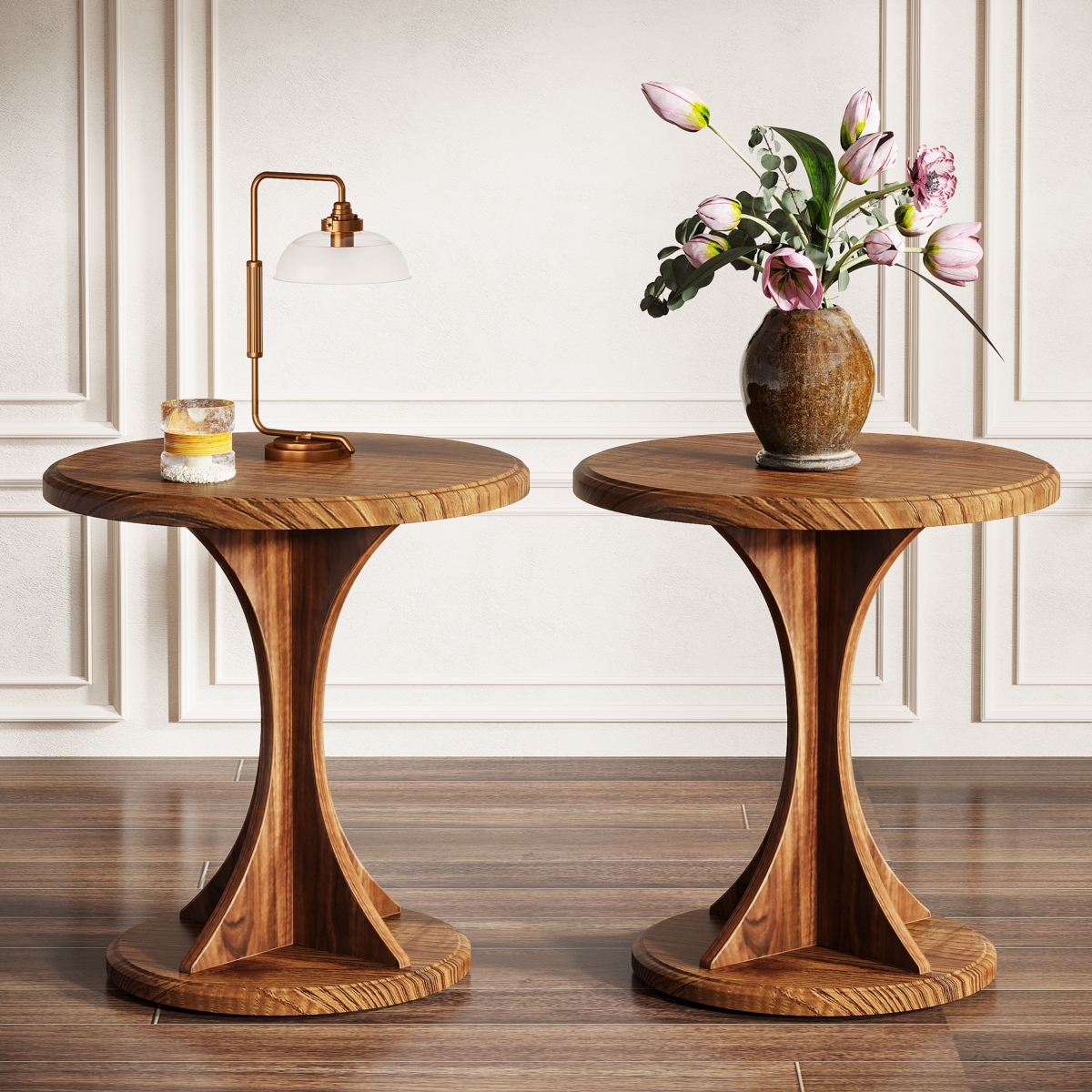 Click here for Tribesigns Round End Side Table Set of 2: Wood Sof... prices