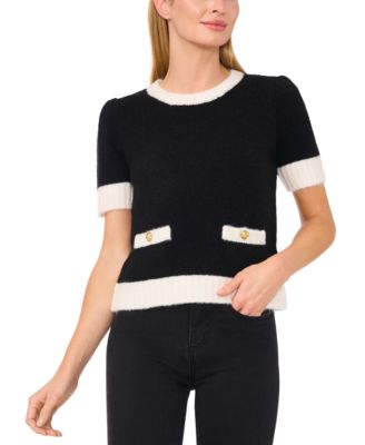 CeCe Women's Contrast-Tipped Short-Sleeve Sweater - Macy's