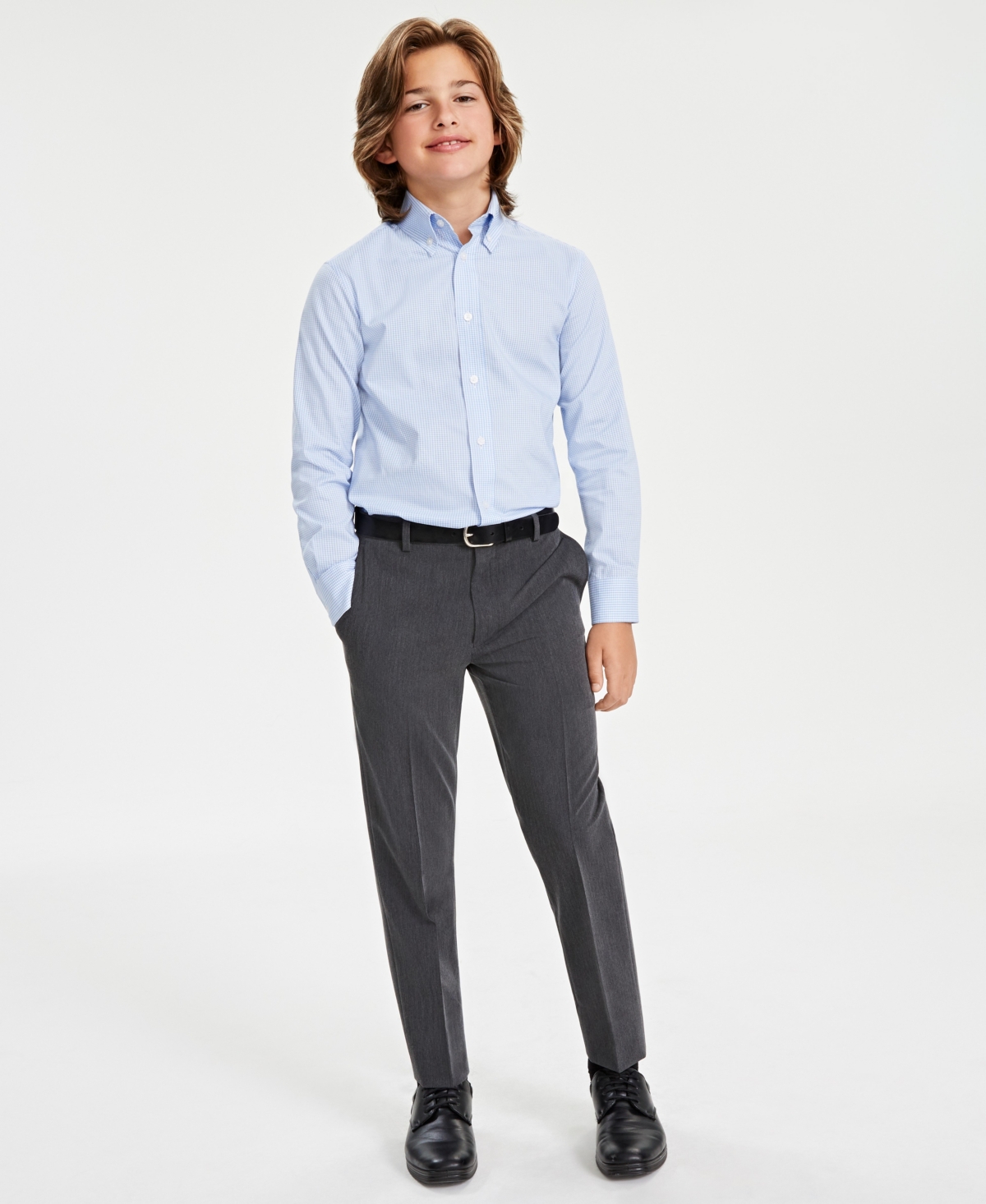 Click here for Big Boys Gingham Button Up Shirt - Light Blue prices