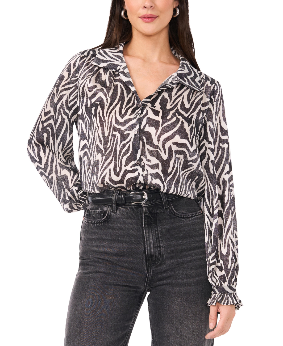 Click here for Vince Camuto Womens Printed Ruffled-Cuff Button-Do... prices