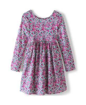Lands' End Girls Long Sleeve Gathered Waist Jersey Dress - Macy's