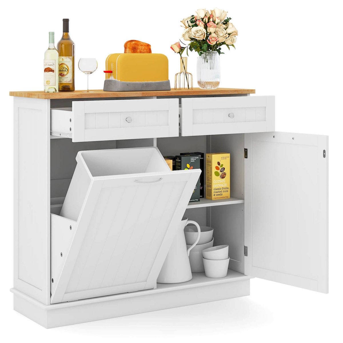 Click here for Wooden Kitchen Trash Cabinet Tilt Out Bin Holder w... prices
