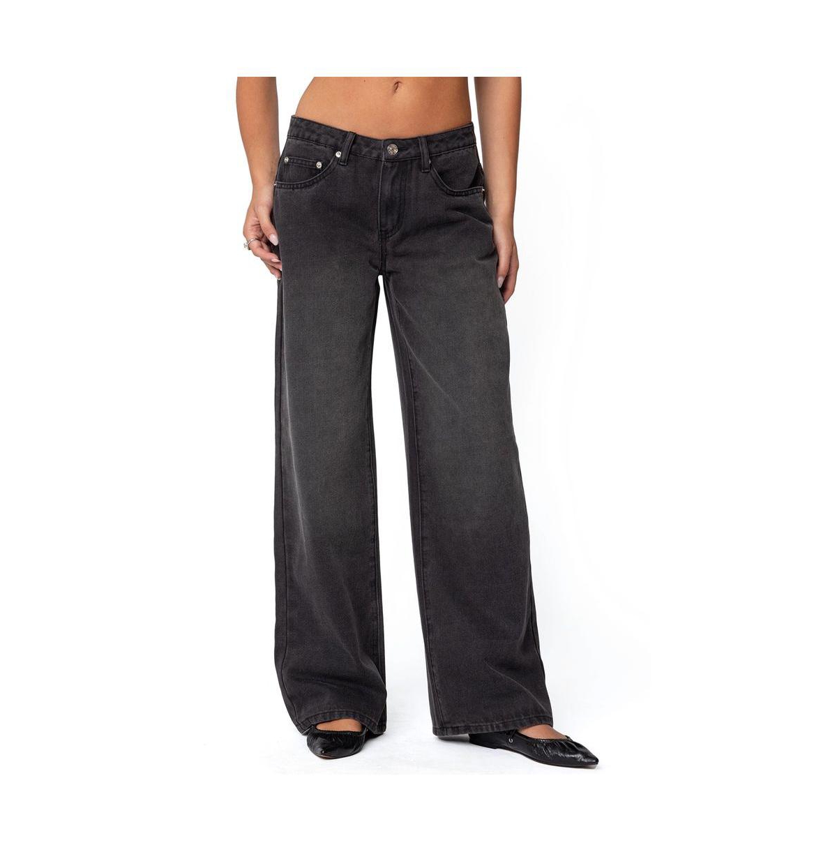 Click here for Edikted Womens 1980 Leopard Patch Low Rise Jeans -... prices