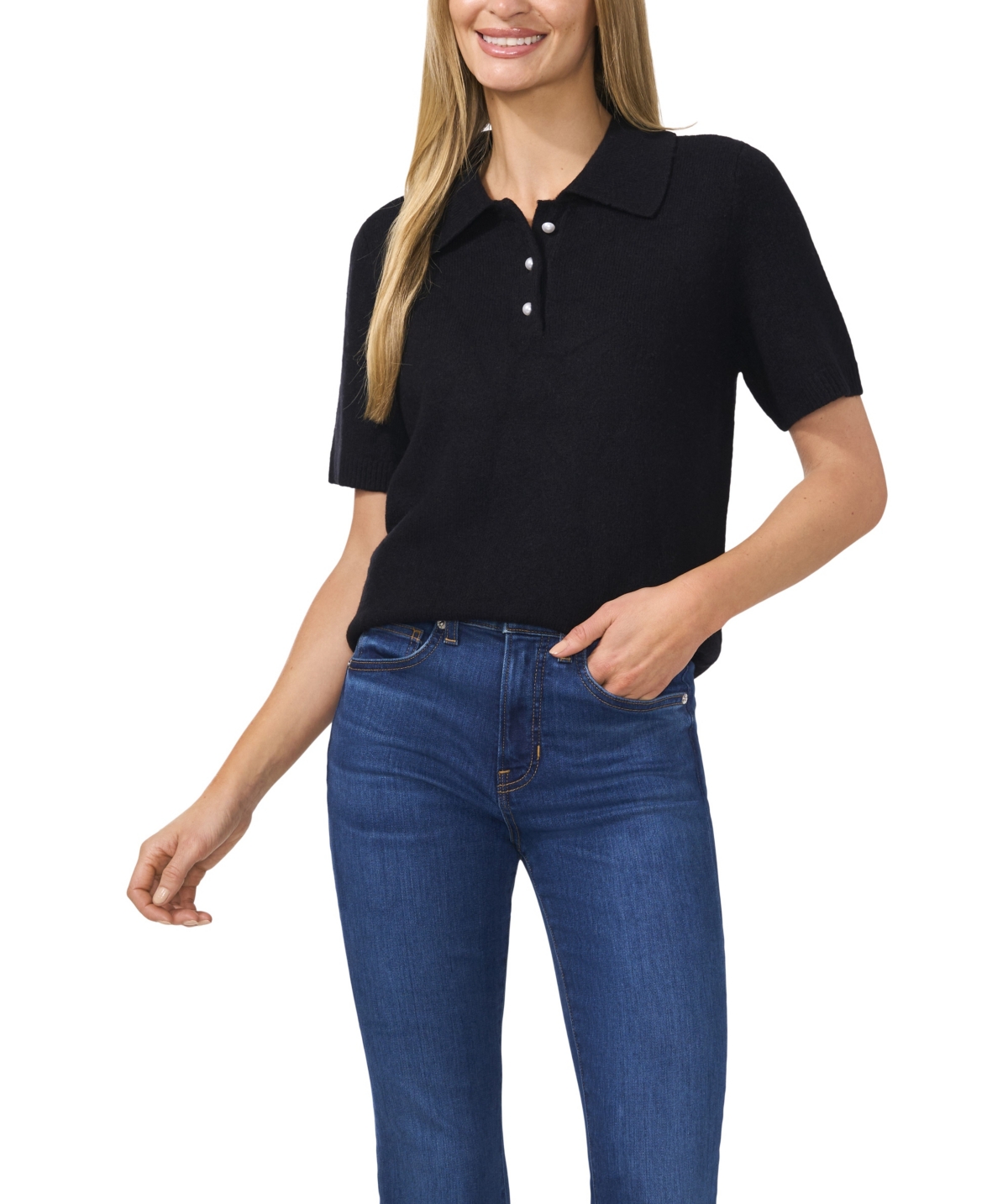Click here for CeCe Womens Short Sleeve Polo Sweater with Cultiva... prices