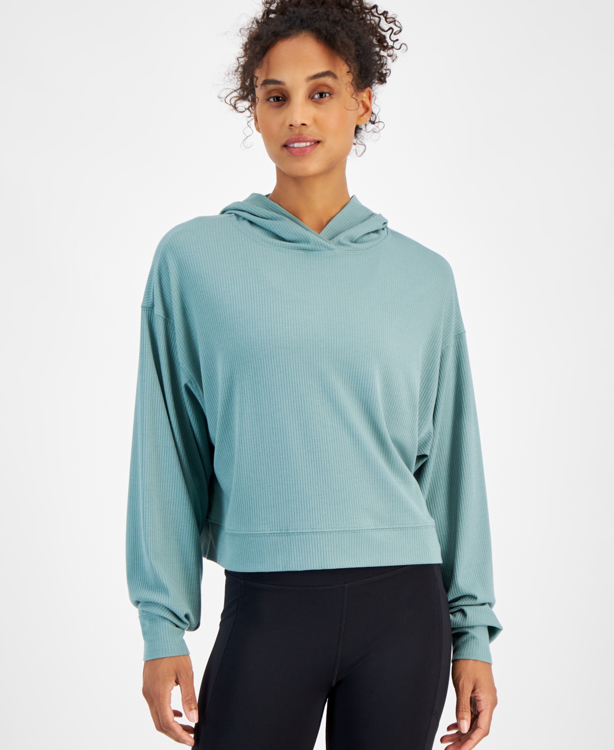 Click here for Id Ideology Womens Ribbed Drop-Shoulder Hoodie  Cr... prices