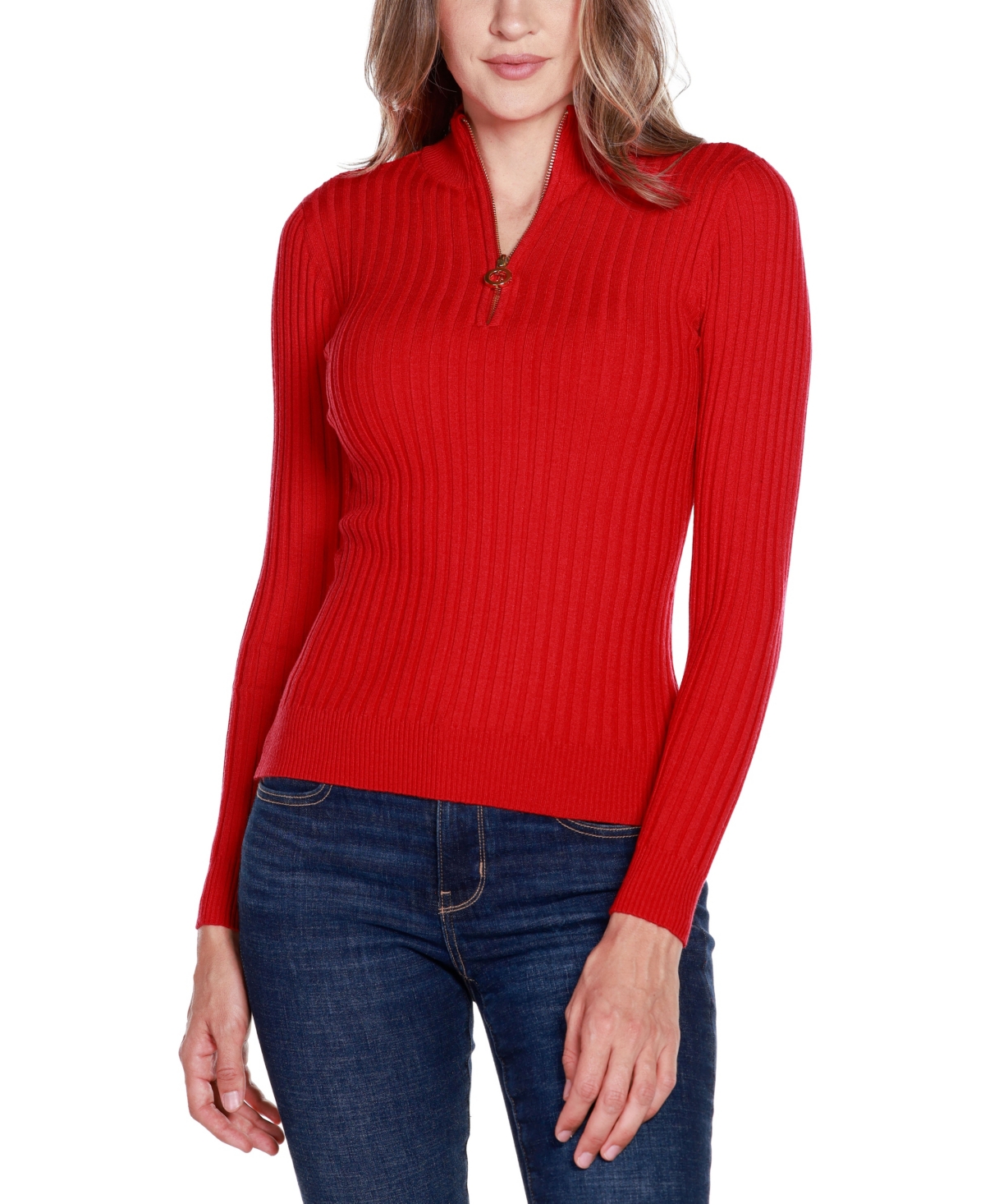 Click here for Belldini Womens Black Label Ribbed Mock Neck Half-... prices