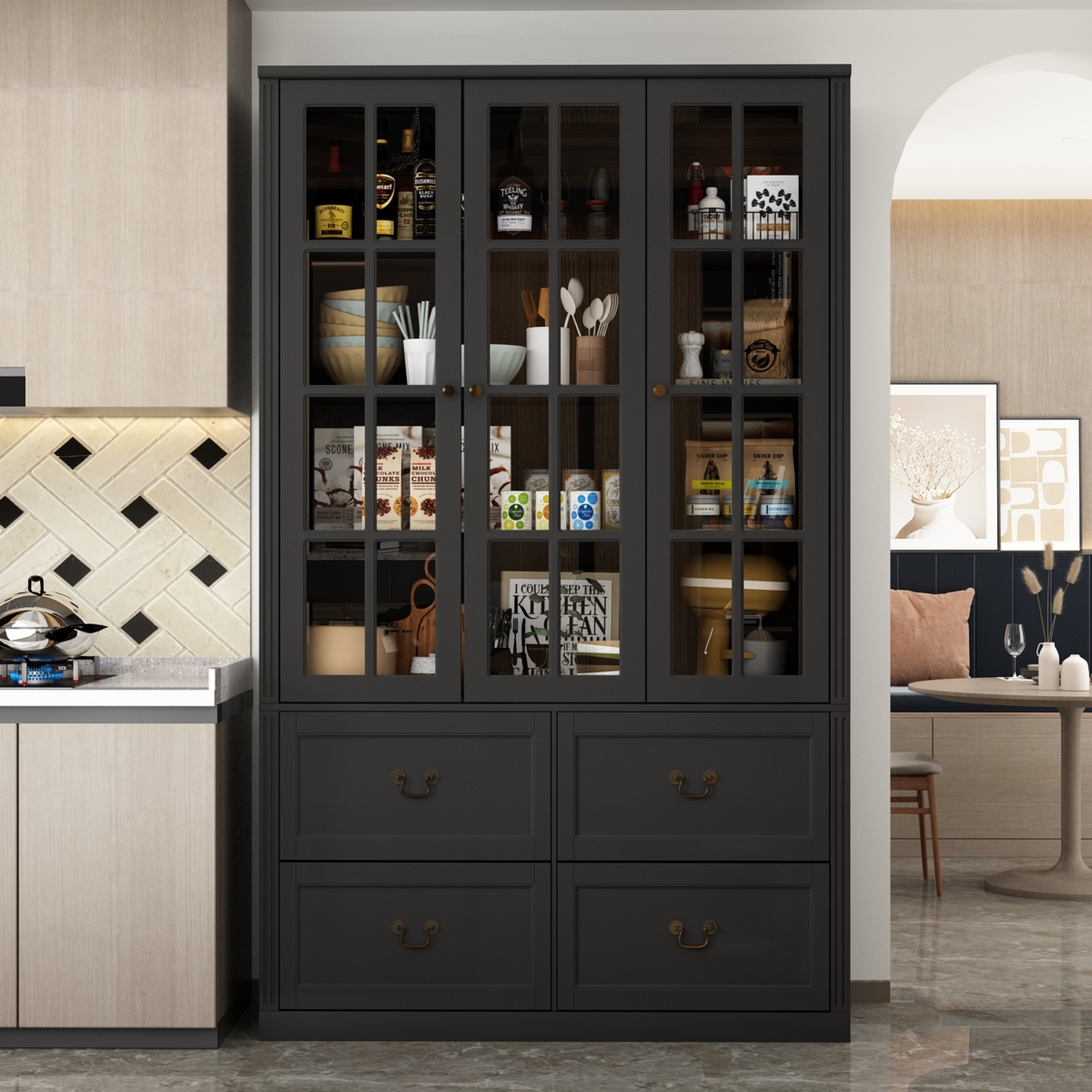 Click here for Famapy Grey Wood Bookcase With Tempered Glass Door... prices