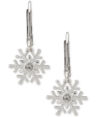 Anne Klein Silver-Tone Crystal Snowflake Drop Earrings - Macy's