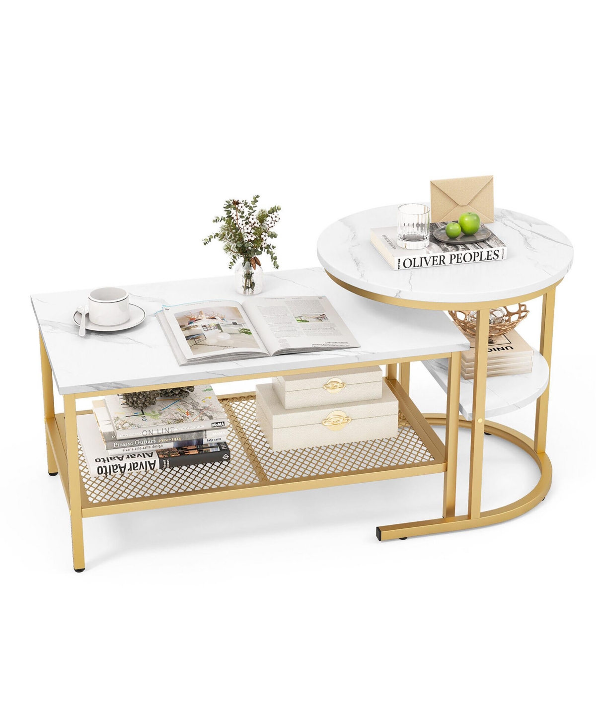 Click here for Gymax Nesting Coffee Table Set of 2 Faux Marble To... prices