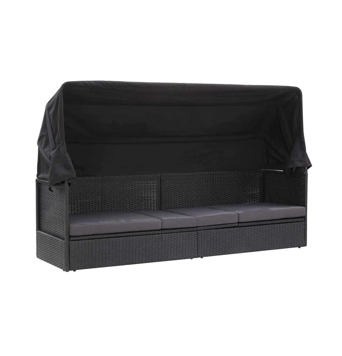 Click here for vidaXL Patio Sofa Bed with Canopy Poly Rattan Blac... prices