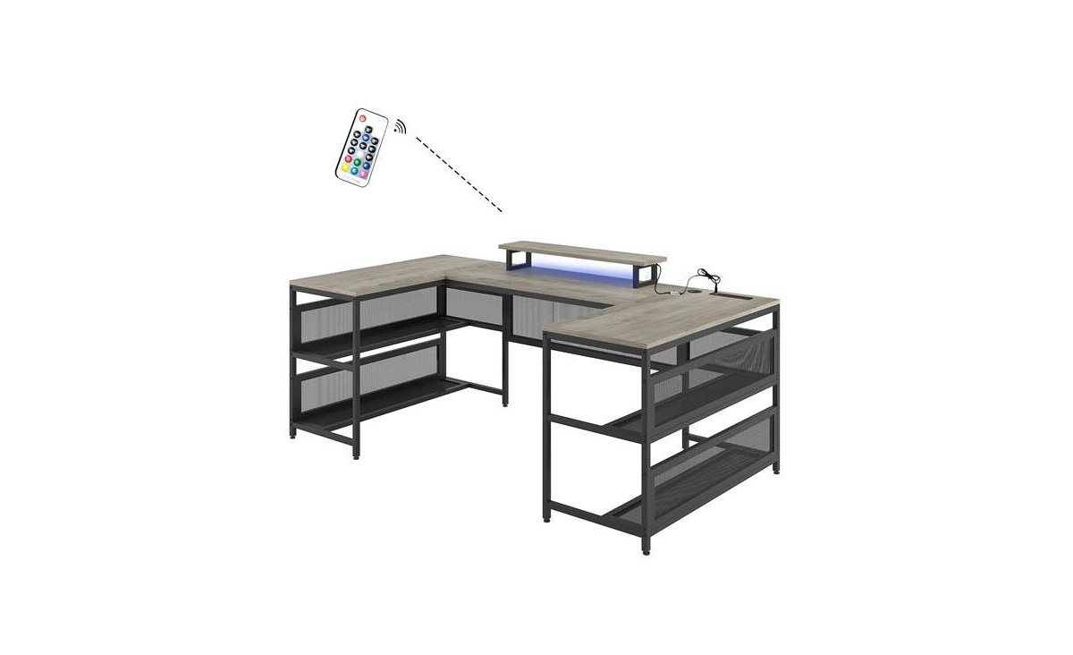 Click here for Slickblue U-Shaped Desk with Shelves and Led Light... prices